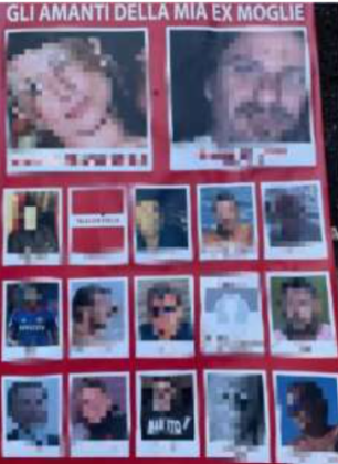 Dissemina per la città manifesti che ritraggono l'ex moglie e i suoi ...